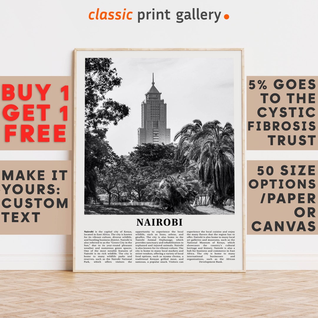 Nairobi Print, Nairobi Wall Art, Nairobi Black and White Poster ...