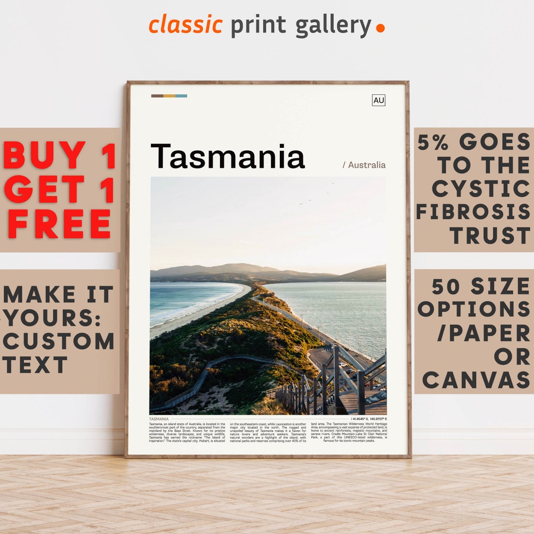 Tasmania Print, Tasmania Wall Art, Tasmania Color Poster With Text ...