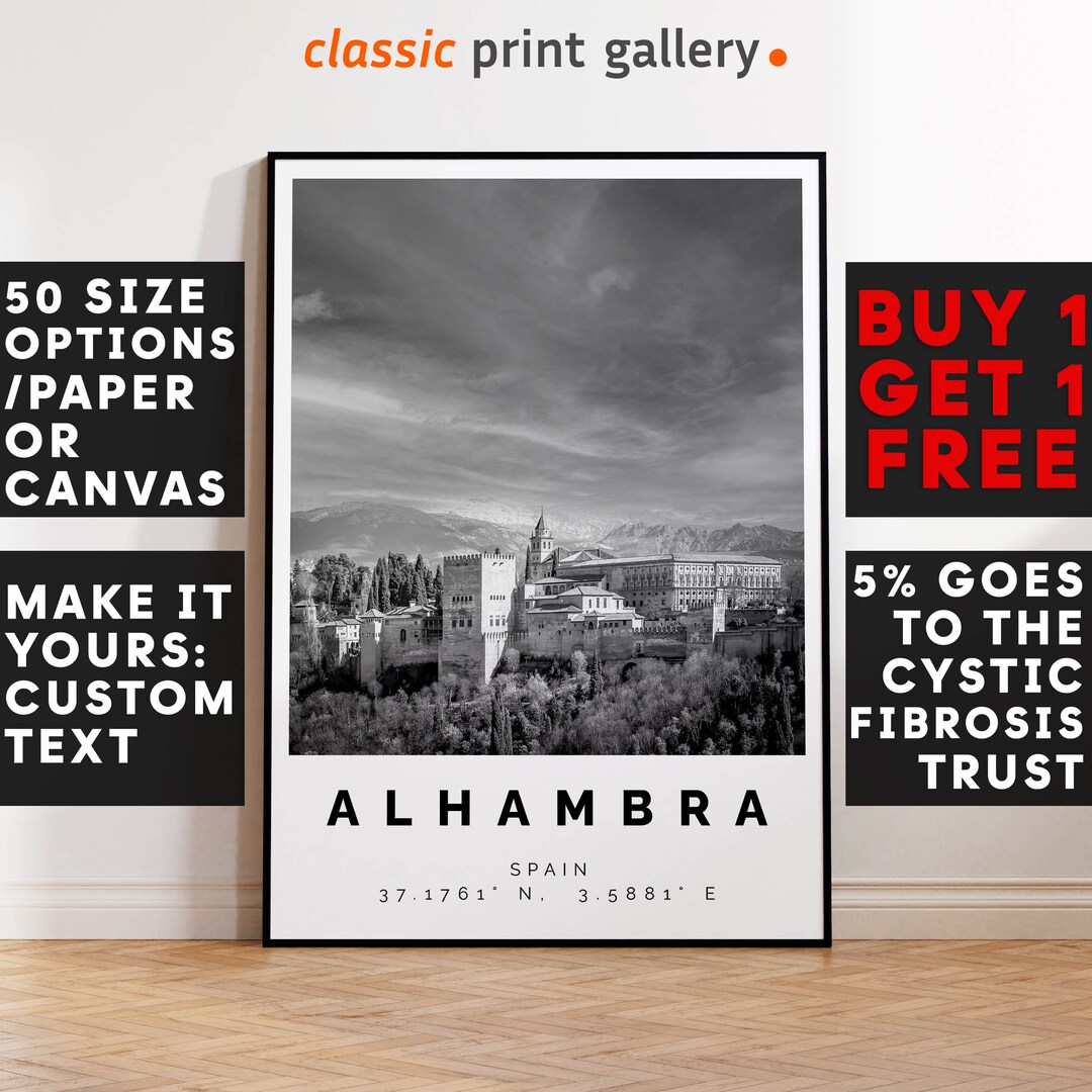 Alhambra Poster Black and White Print, Alhambra Wall Art, Alhambra ...