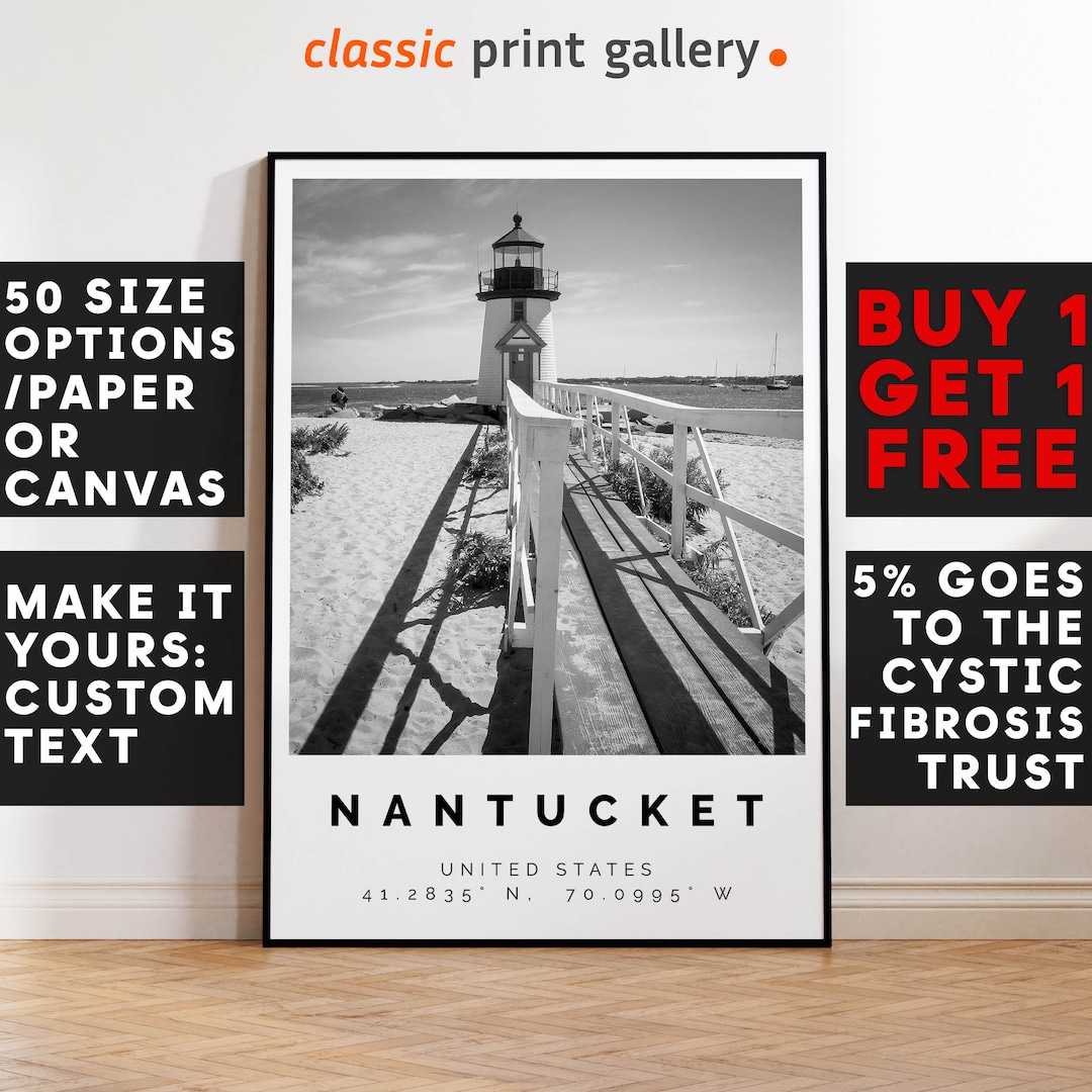 Nantucket Poster Black and White Print, Nantucket Wall Art, Nantucket ...
