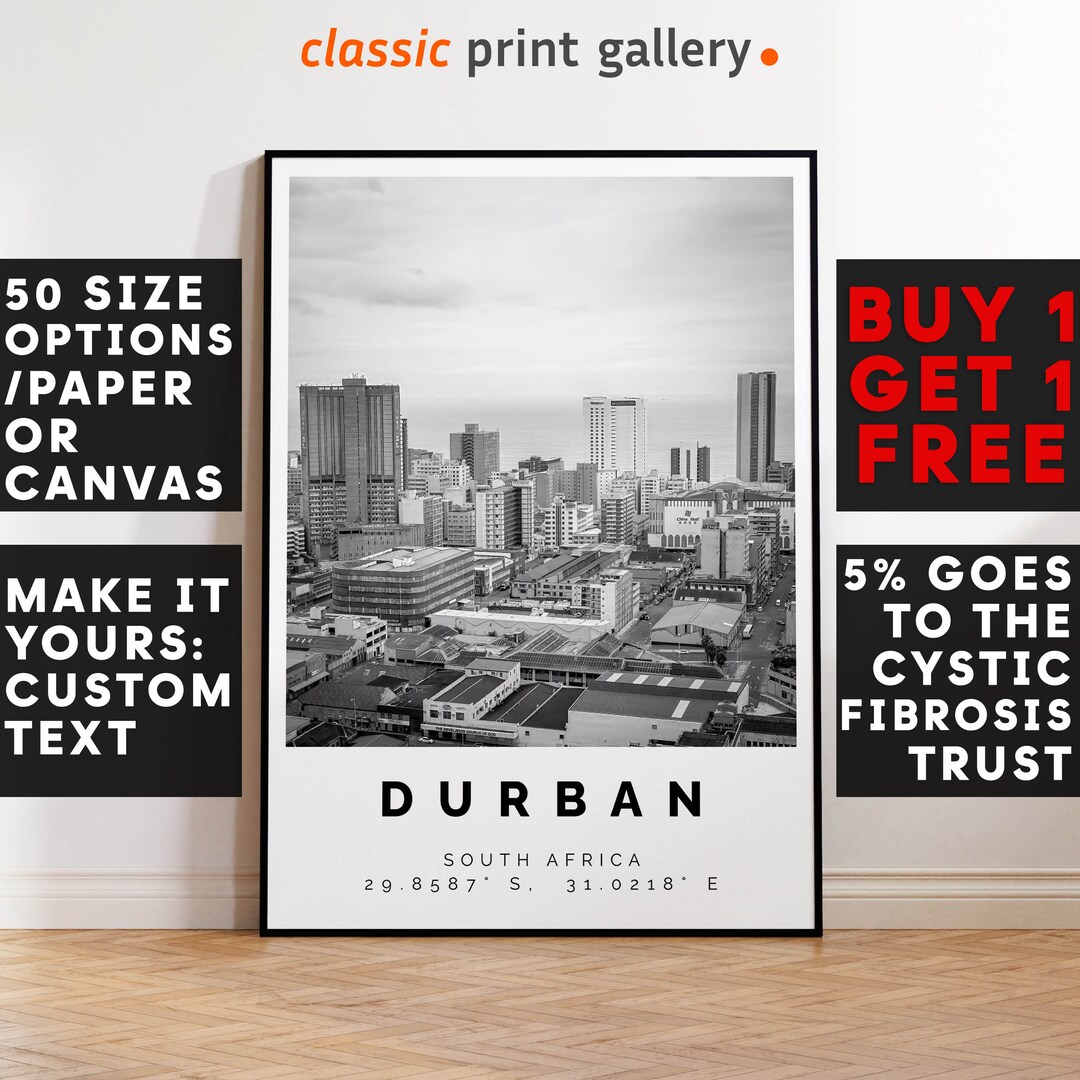 Durban Print Black and White Photo, Durban Wall Art, Durban Travel ...