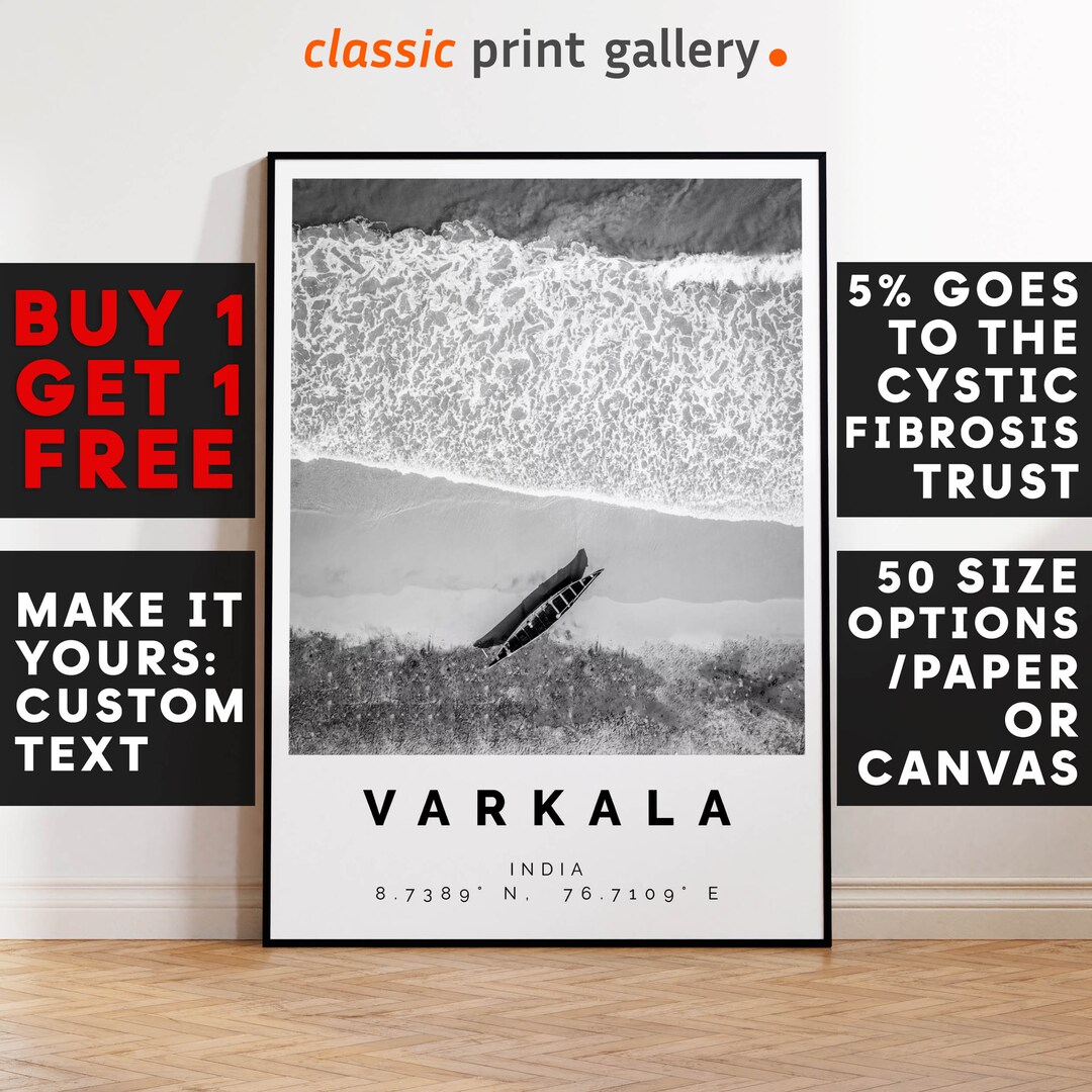 Surf Gift,varkala Print,varkala Wall Art,varkala Black and White Poster ...