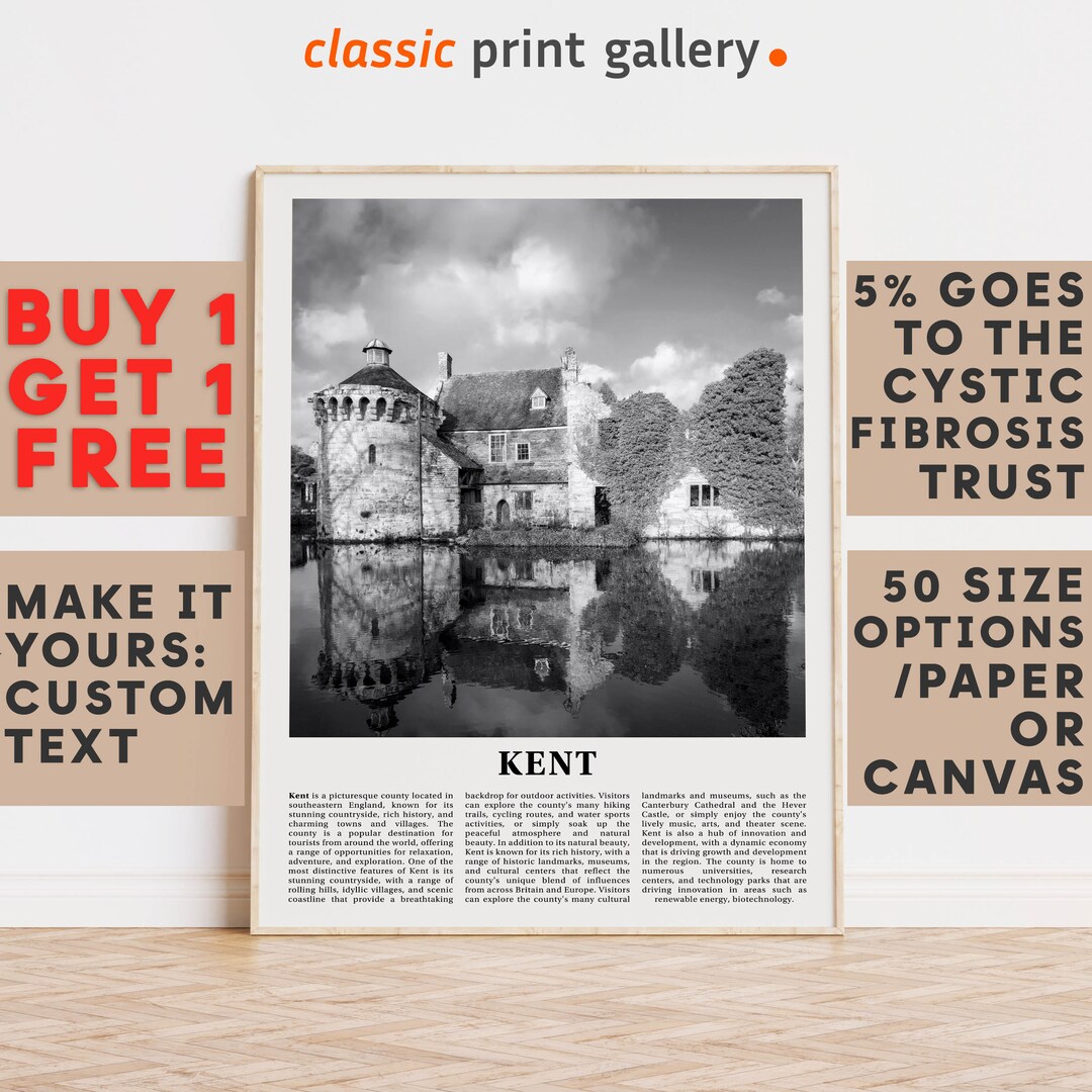 Kent Print, Kent Wall Art, Kent Black and White Poster, Personalized ...