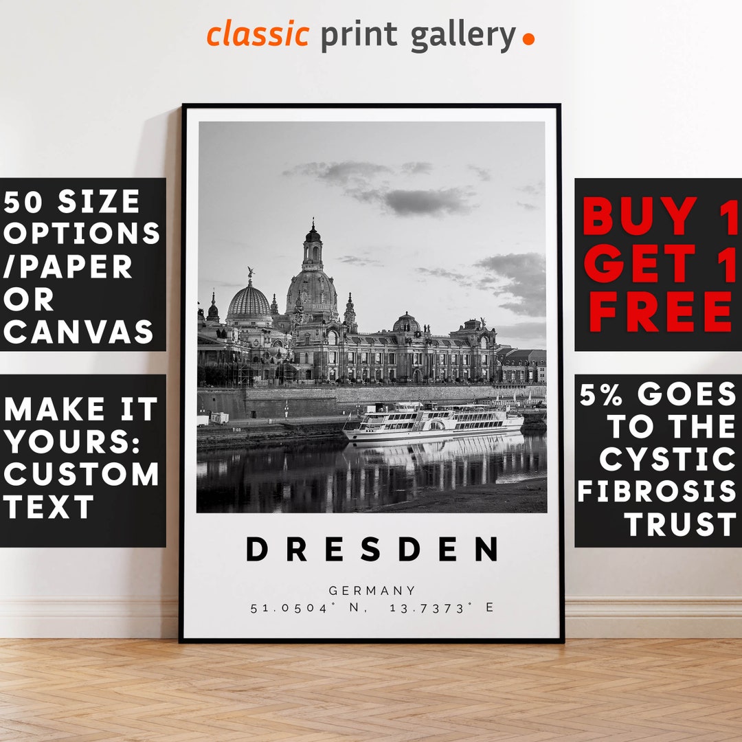 Dresden Poster Black and White Print, Dresden Wall Art, Dresden Travel ...