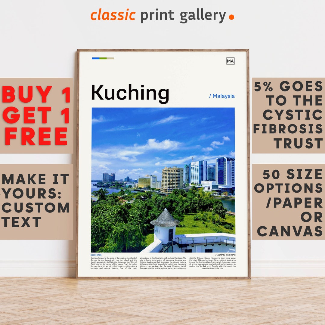 Kuching Print, Kuching Wall Art, Kuching Color Poster With Text ...