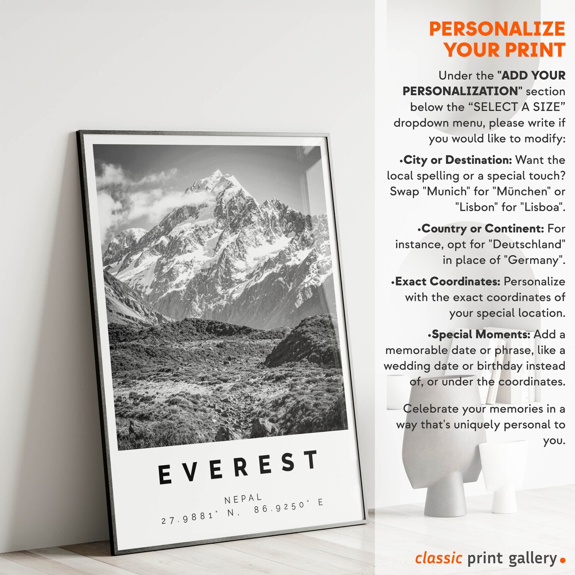 Everest Print,everest Wall Art,everest Black and White Poster ...