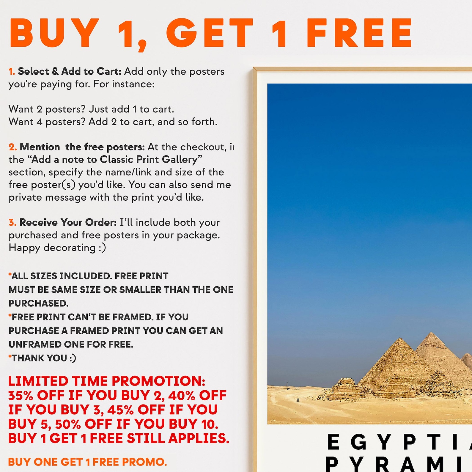 Egyptian Pyramids Poster Colorful Print, Egyptian Pyramids Wall Art ...