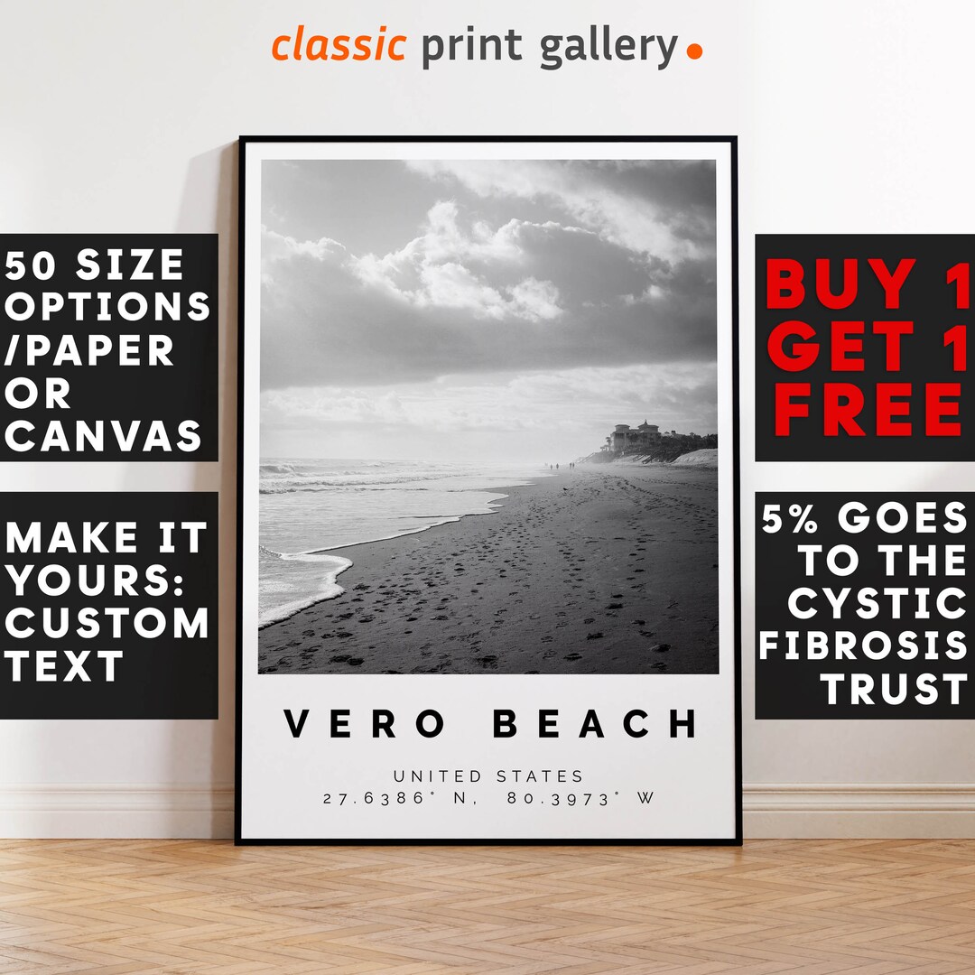 Vero Beach Poster Black and White Print, Vero Beach Wall Art, Vero ...