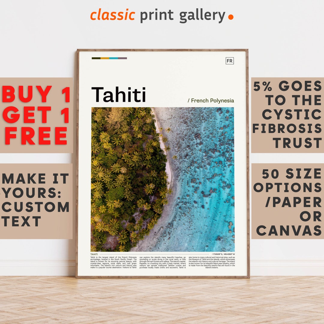Tahiti Print, Tahiti Wall Art, Tahiti Color Poster With Text ...