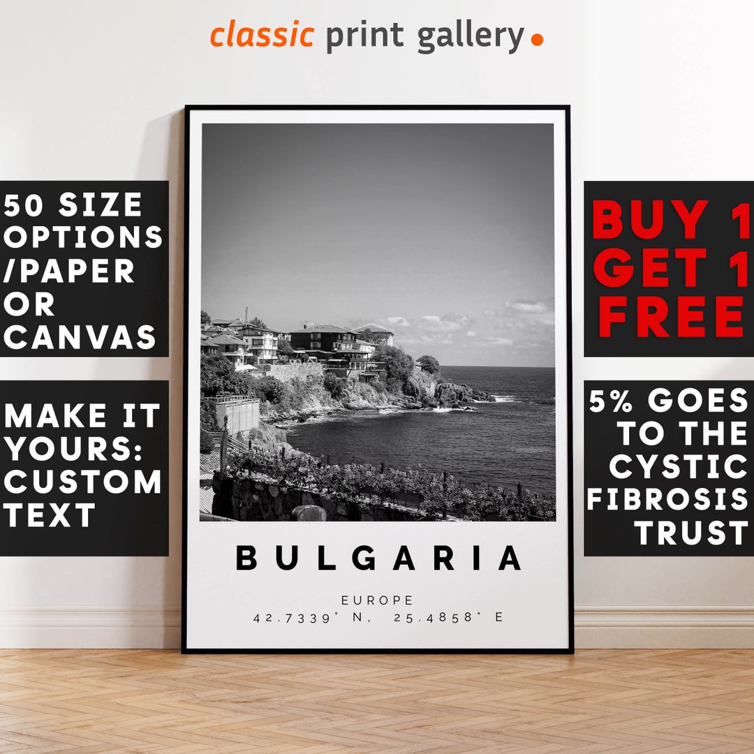 Bulgaria Poster Black and White Print, Bulgaria Wall Art, Bulgaria ...