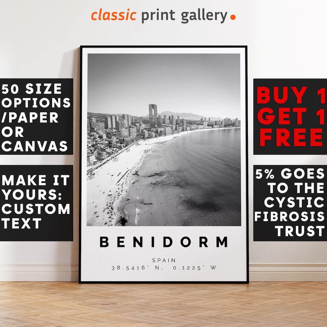 Benidorm Poster Black and White Print, Benidorm Wall Art, Benidorm ...