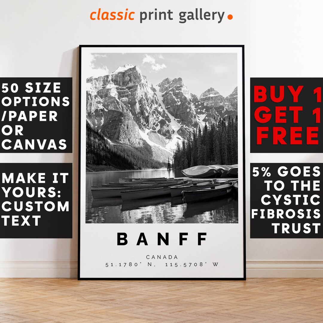 Banff Print Black and White Photo, Banff Wall Art, Banff Travel Poster ...