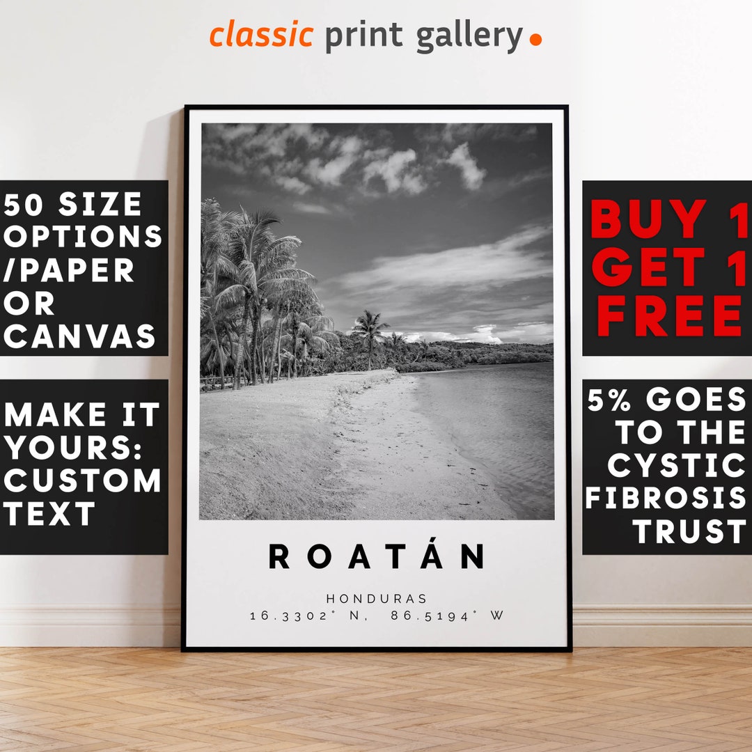Roatan Poster Black and White Print, Roatan Wall Art, Roatan Travel ...