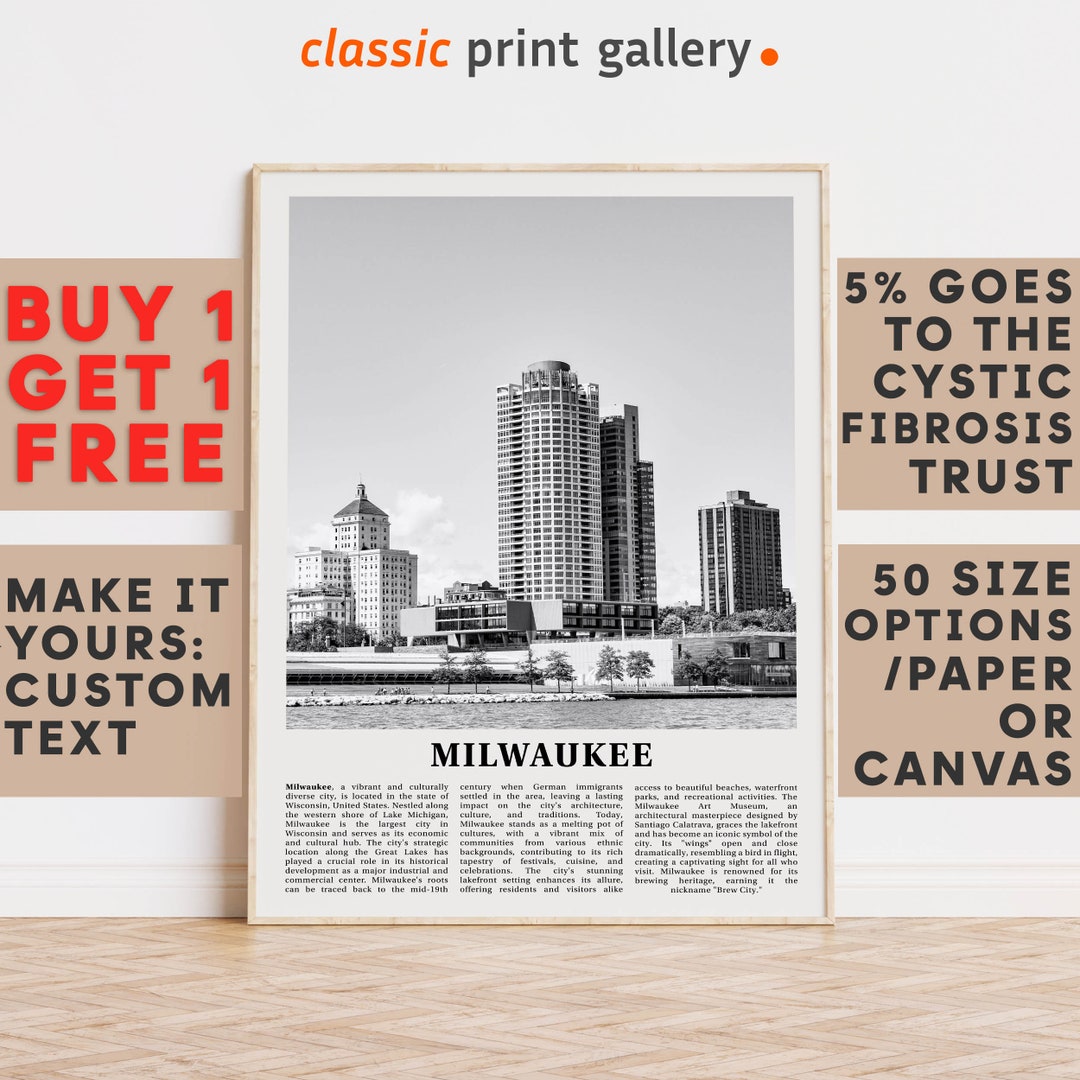 Milwaukee Print, Milwaukee Wall Art, Milwaukee Black and White Poster ...