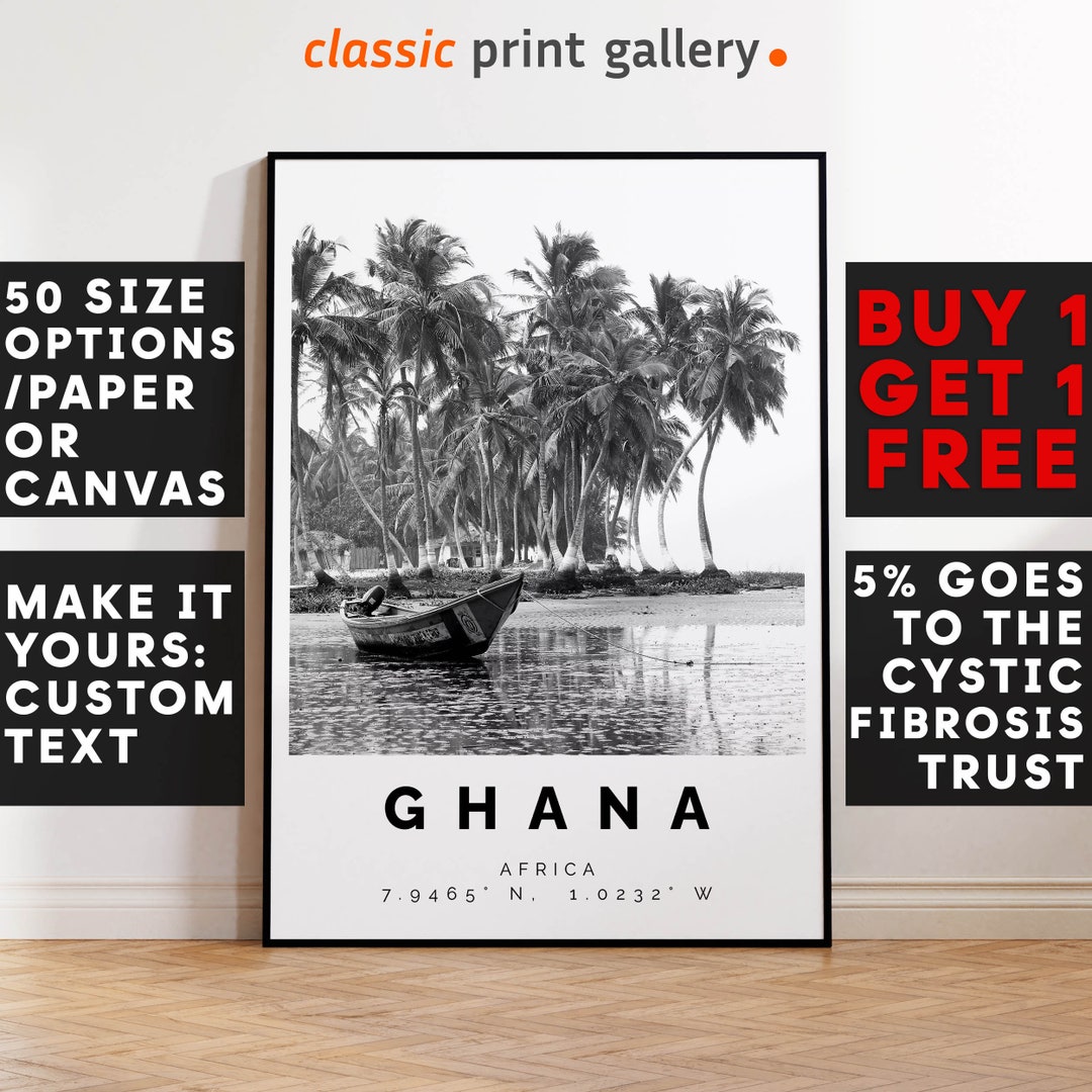 Ghana Poster Black and White Print, Ghana Wall Art, Ghana Travel Poster ...