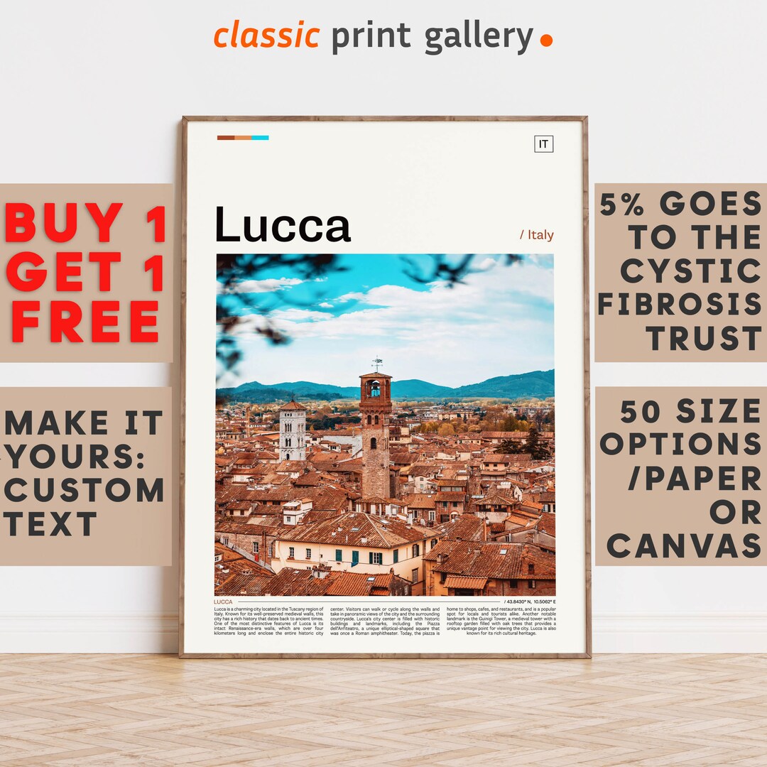 Lucca Print, Lucca Wall Art, Lucca Color Poster With Text, Personalized ...
