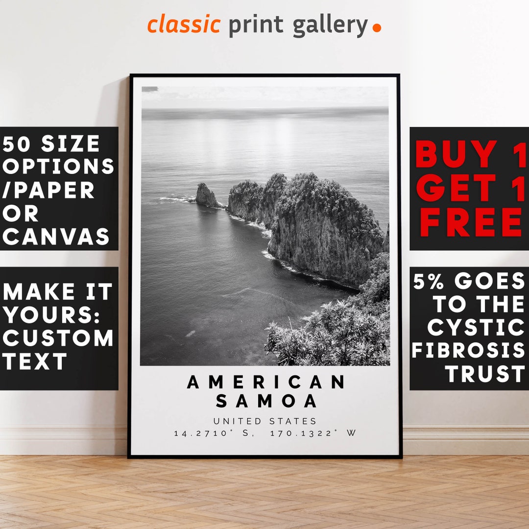 American Samoa Poster Black and White Print, American Samoa Wall Art ...