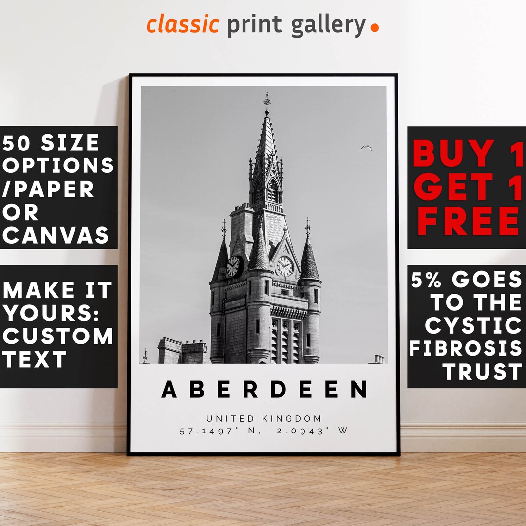 Aberdeen Poster Black and White Print, Aberdeen Wall Art, Aberdeen ...