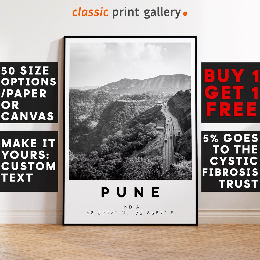 Pune Poster Black and White Print, Pune Wall Art, Pune Travel Photo ...