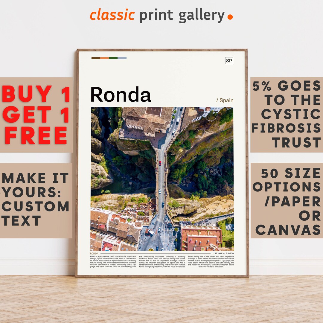 Ronda Print, Ronda Wall Art, Ronda Color Poster With Text, Personalized Birthday Travel Gift ...