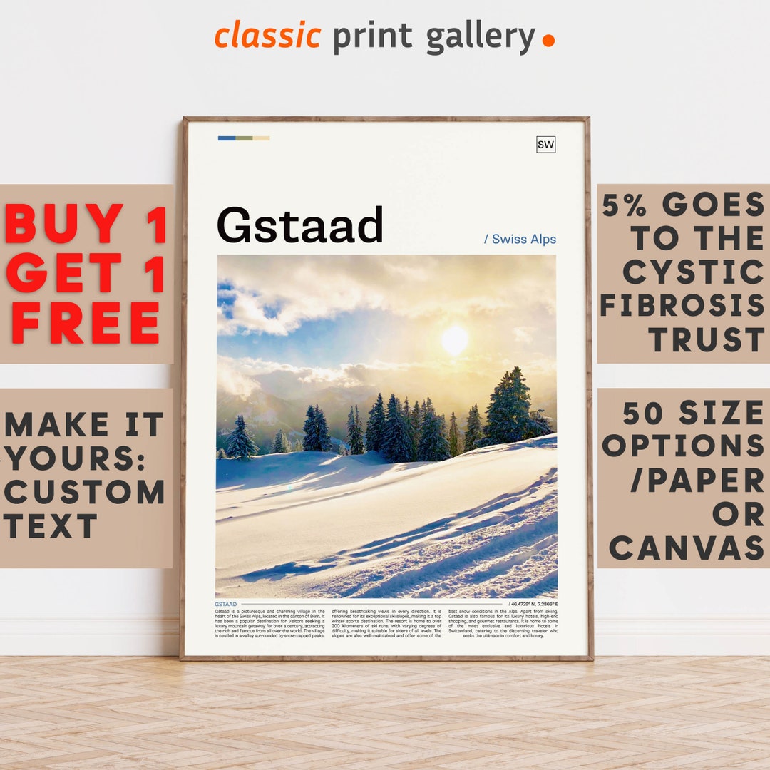 Gstaad Print, Gstaad Wall Art, Gstaad Color Poster With Text ...