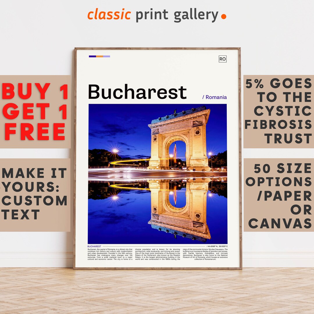 Bucharest Print, Bucharest Wall Art, Bucharest Color Poster With Text ...