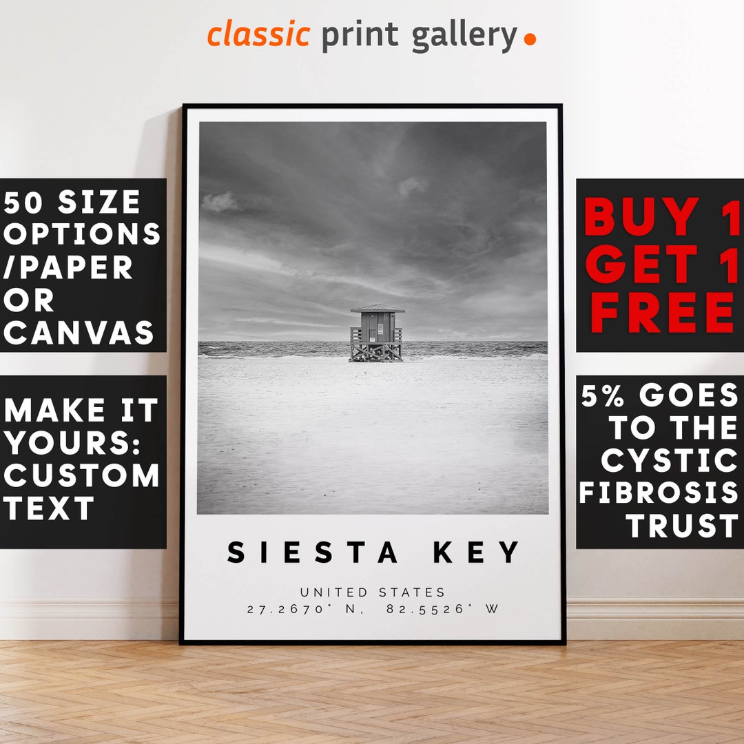 Siesta Key Poster Black and White Print, Siesta Key Wall Art, Siesta ...