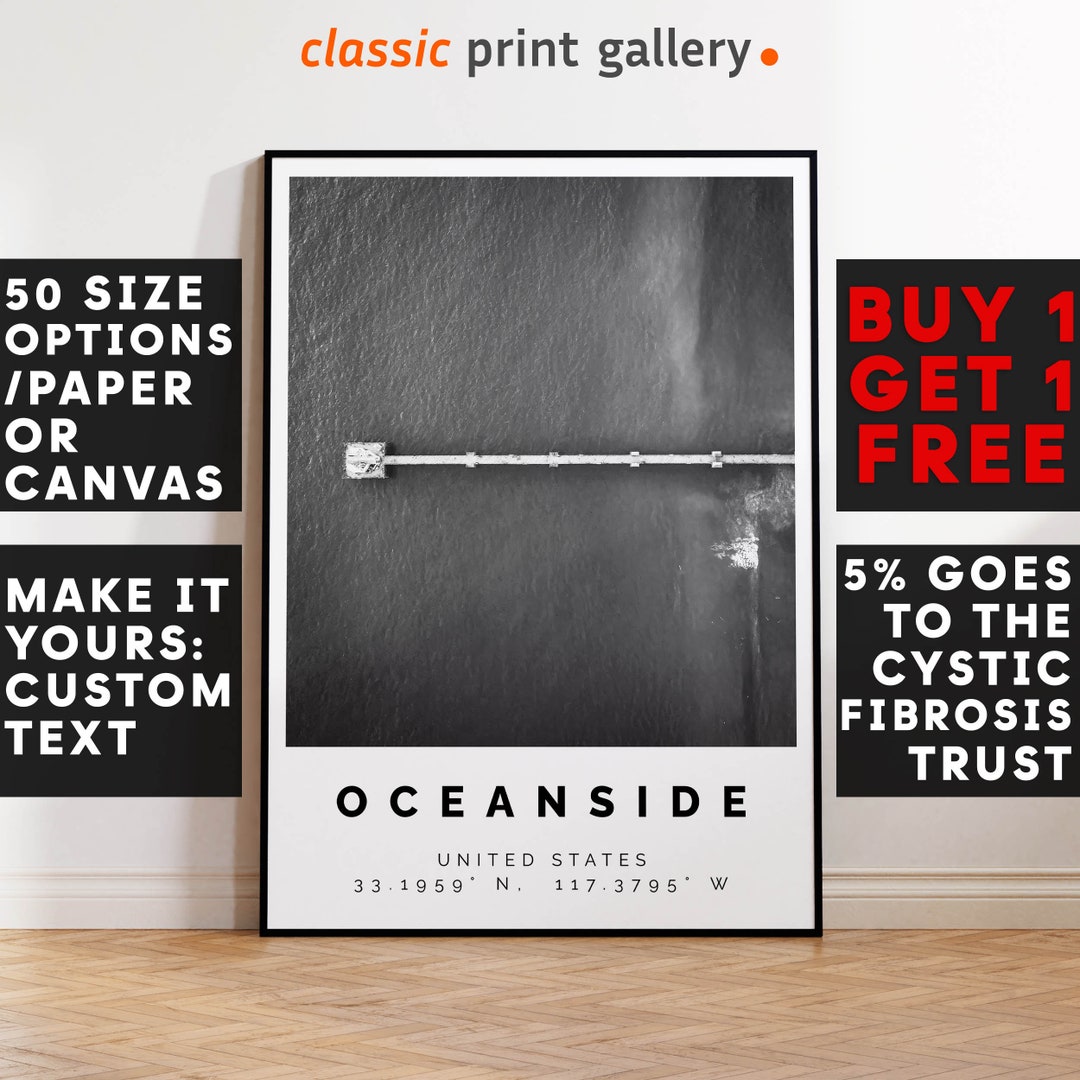 Oceanside Poster Black and White Print, Oceanside Wall Art, Oceanside ...
