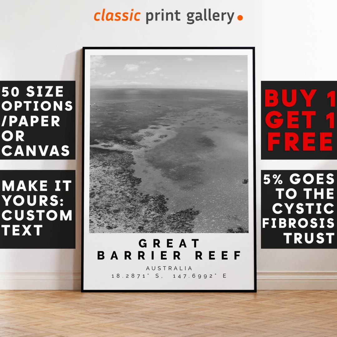 Great Barrier Reef Poster Black and White Print, Great Barrier Reef ...