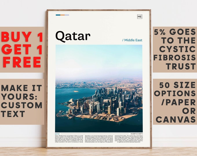 Qatar Print, Qatar Wall Art, Qatar Color Poster With Text, Personalized ...