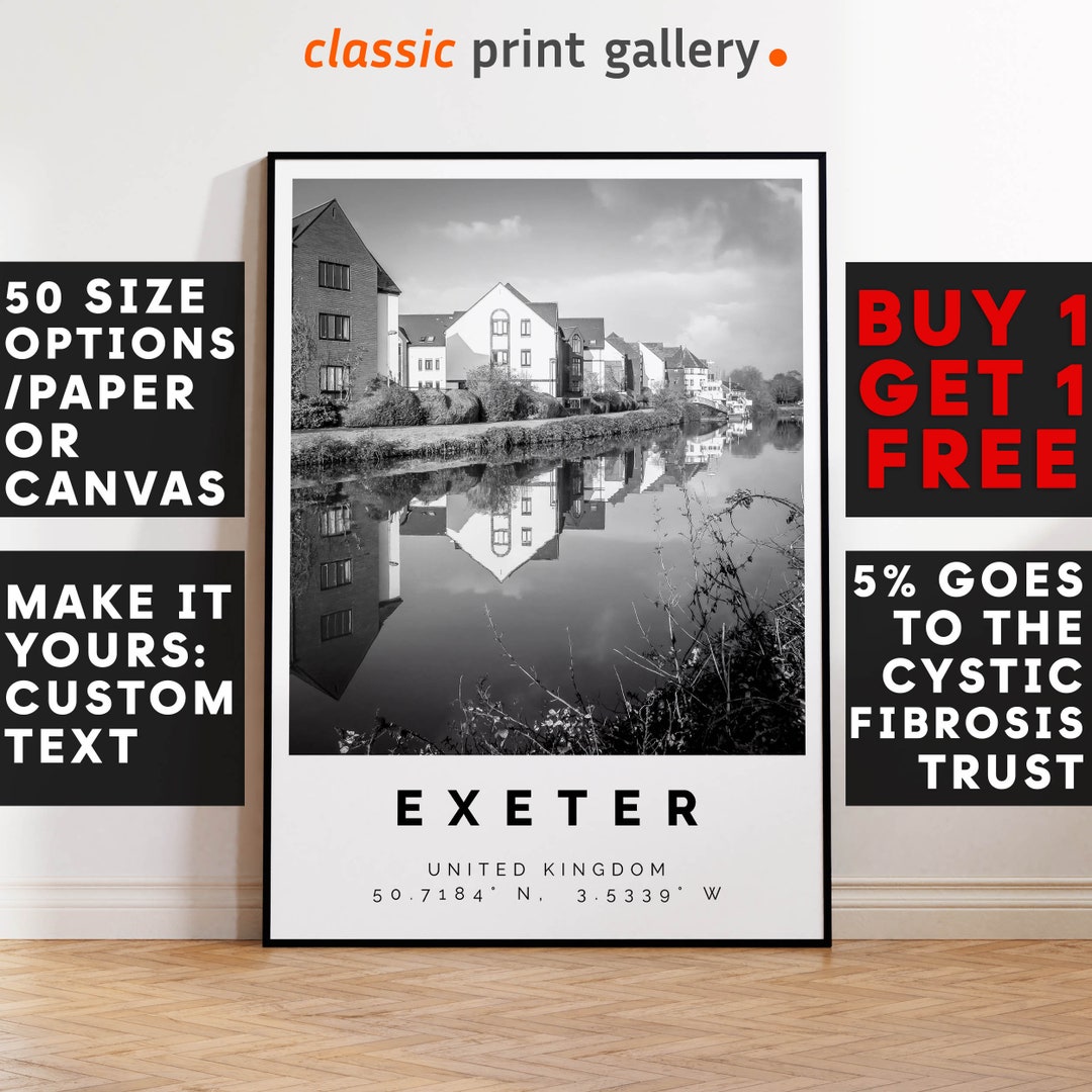 Exeter Poster Black and White Print, Exeter Wall Art, Exeter Travel ...