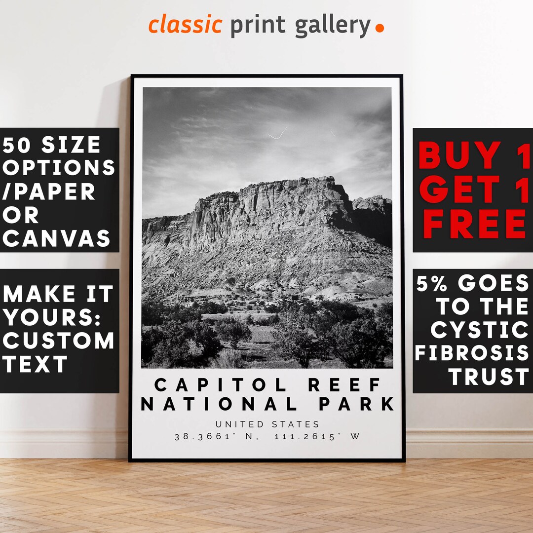 Capitol Reef Poster Black and White Print, Capitol Reef Wall Art ...