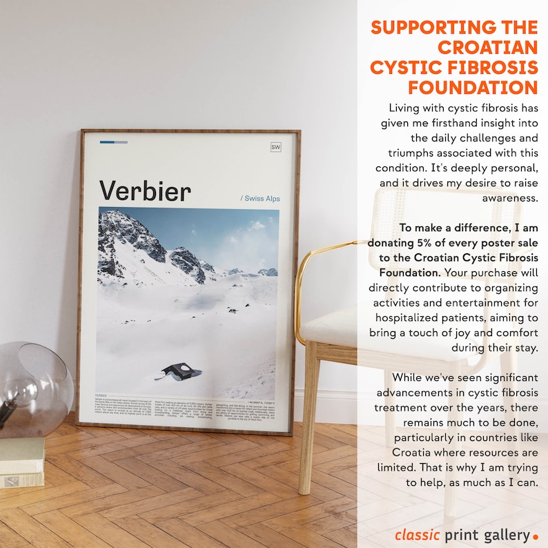 Verbier Print, Verbier Wall Art, Verbier Color Poster With Text ...