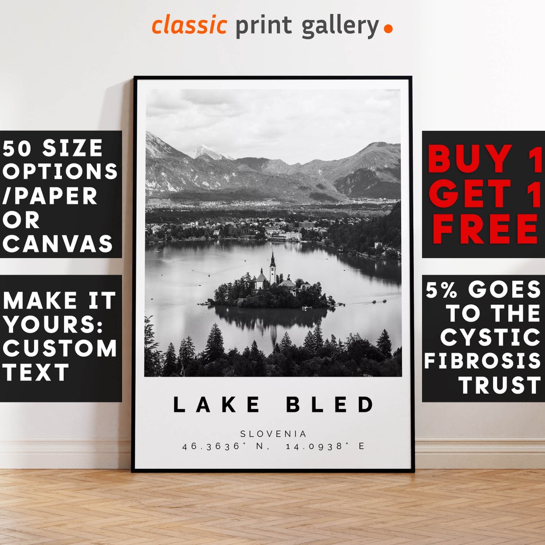 Lake Bled Poster Black and White Print, Lake Bled Wall Art, Lake Bled ...