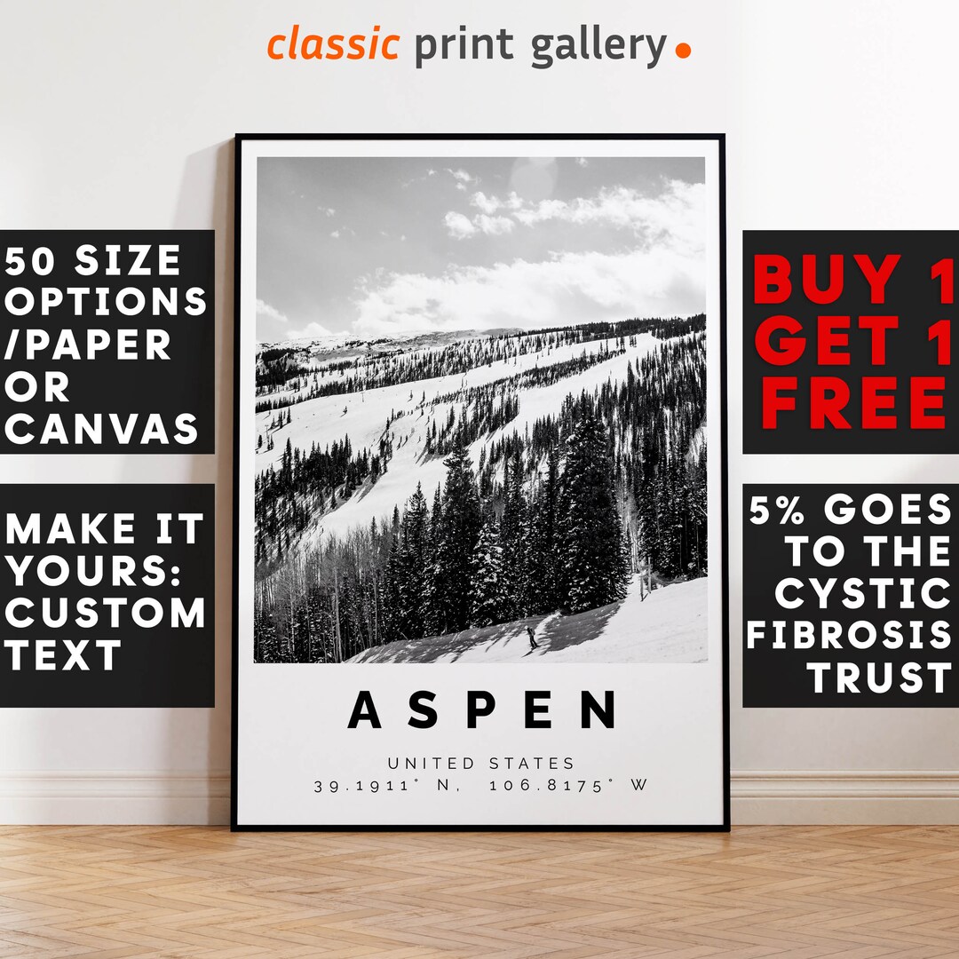 Aspen Poster Black and White Print, Aspen Wall Art, Aspen Travel Poster ...