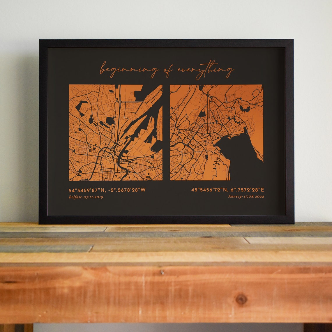 Dual Square Foil Maps With Custom Text, Side by Side Personal Locations ...