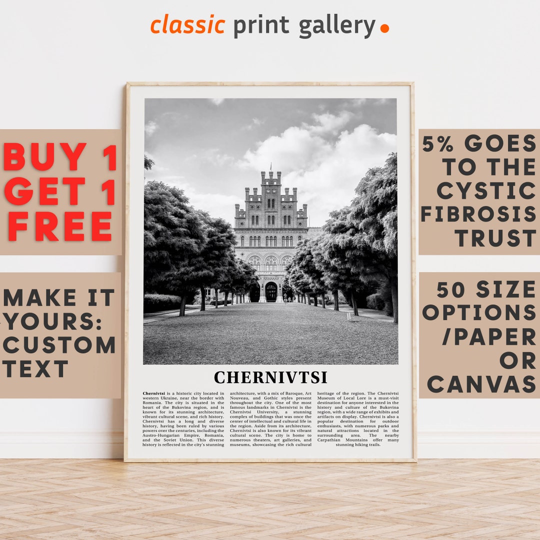 Chernivtsi Print, Chernivtsi Wall Art, Chernivtsi Black and White ...