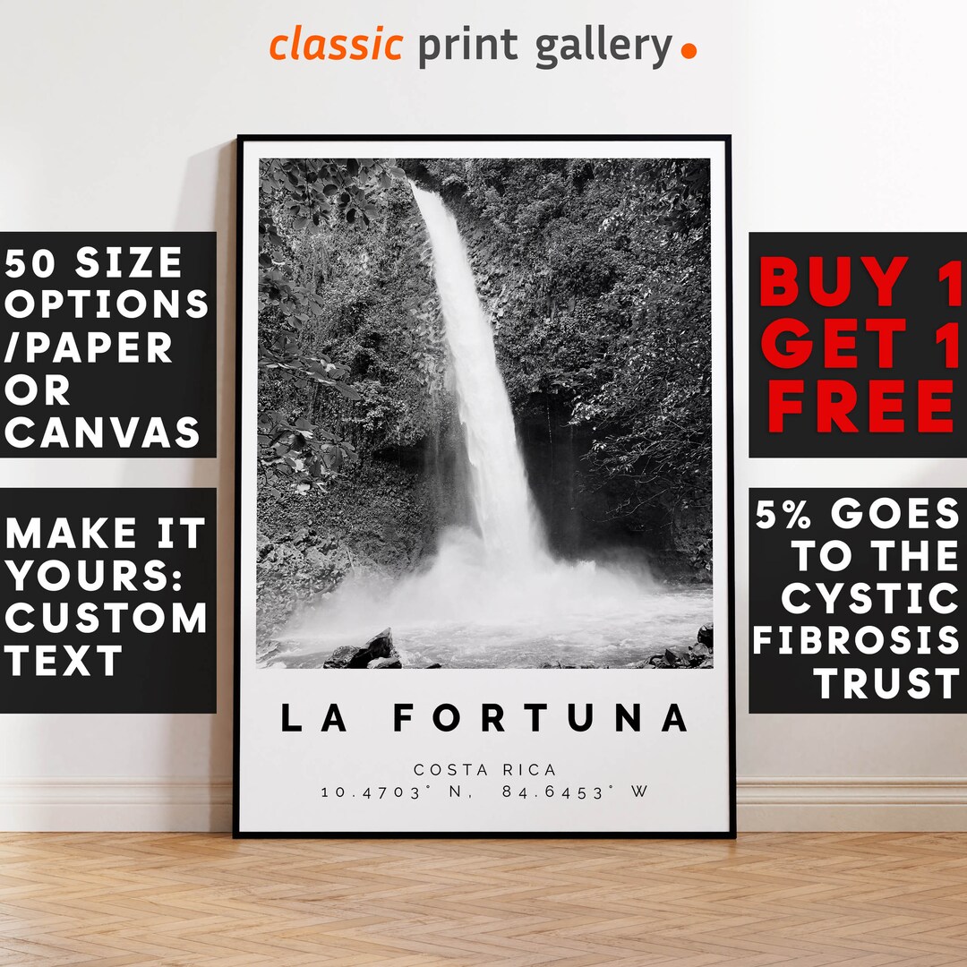 La Fortuna Poster Black and White Print, La Fortuna Wall Art, La ...