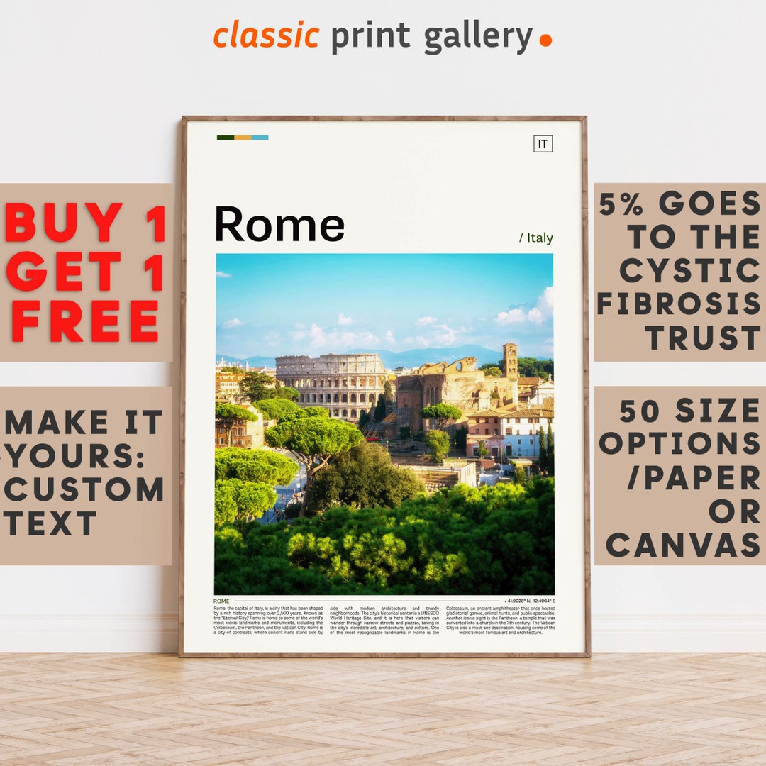 Rome Print, Rome Wall Art, Rome Color Poster With Text, Personalized ...