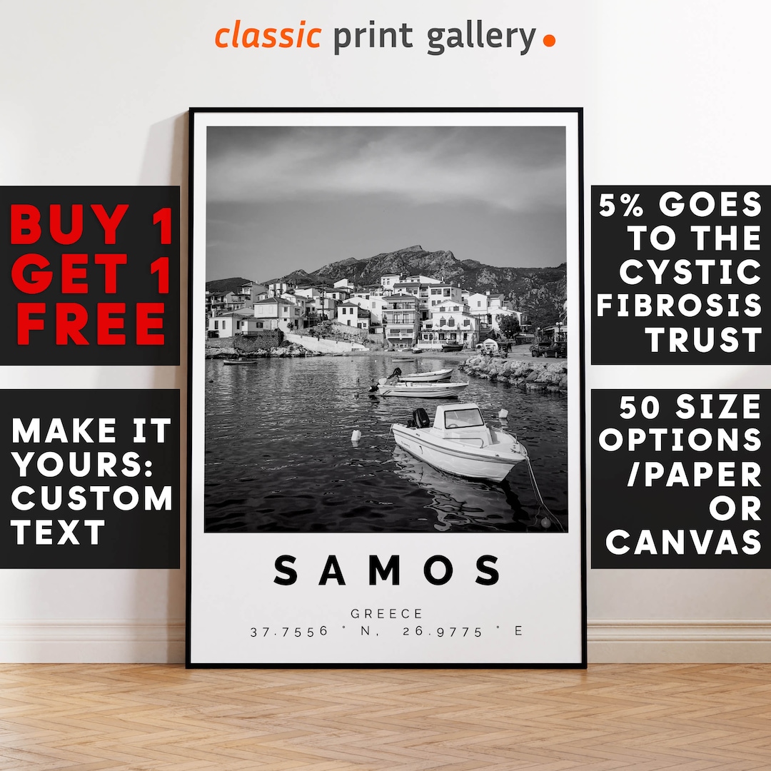 Samos Print,Samos Wall Art,Samos Black and White Poster,Personalized ...
