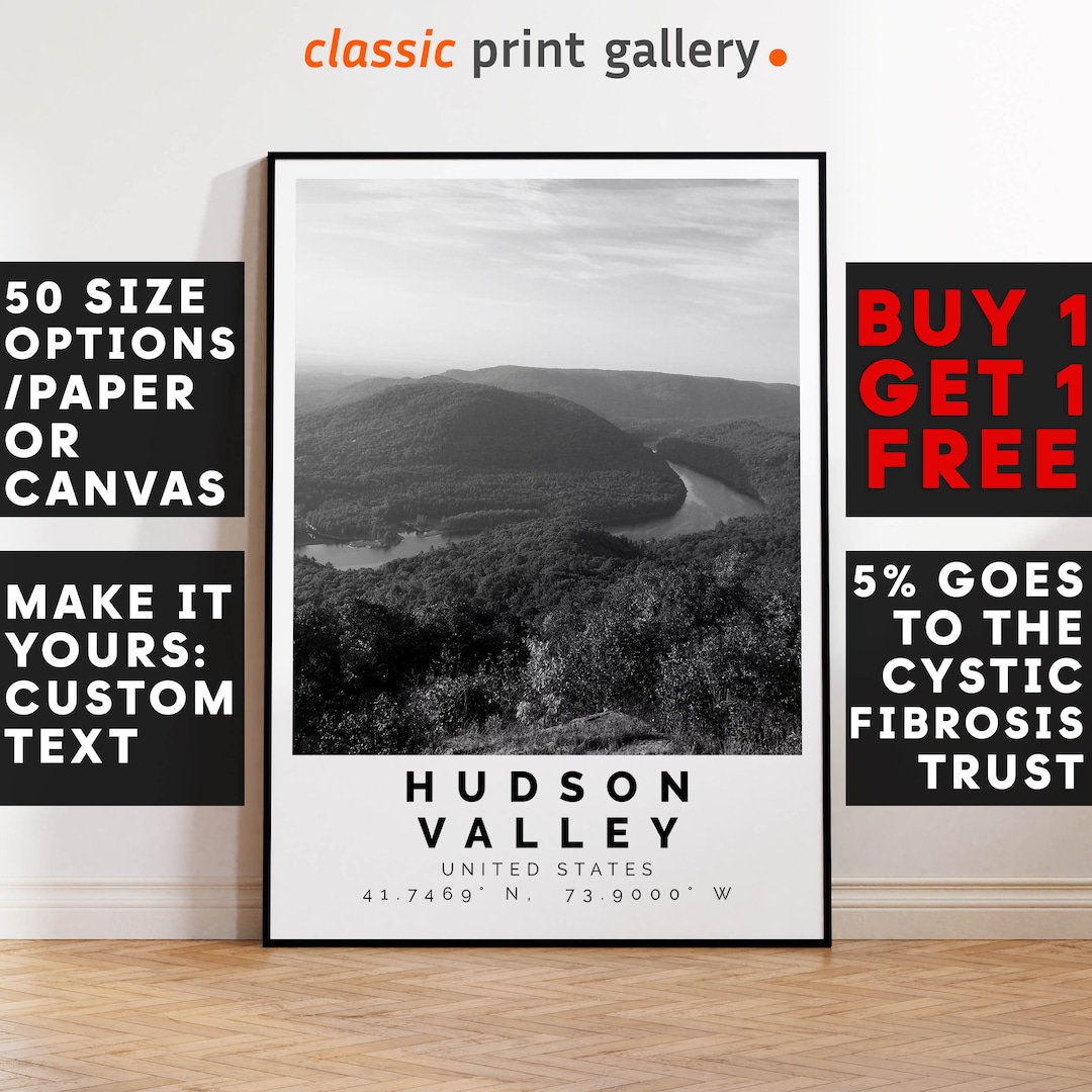 Hudson Valley Poster Black and White Print, Hudson Valley Wall Art ...