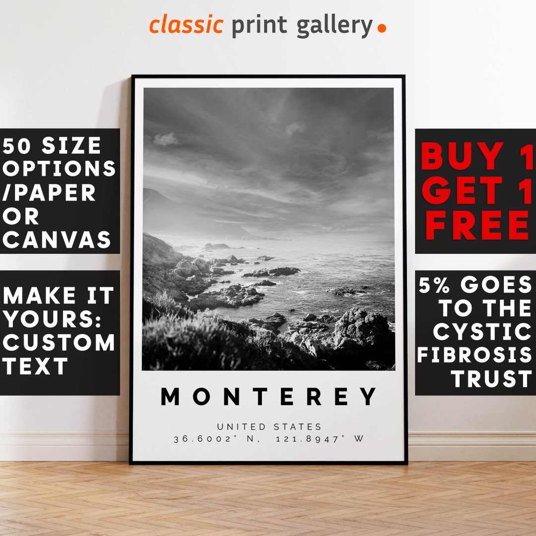 Monterey Poster Black and White Print, Monterey Wall Art, Monterey ...