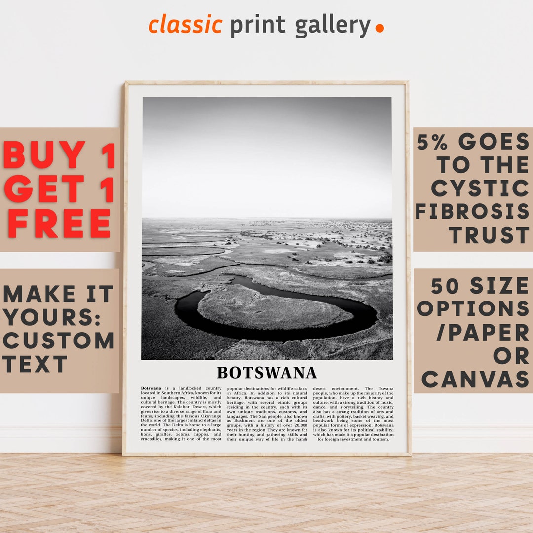 Botswana Print, Botswana Wall Art, Botswana Black and White Poster ...