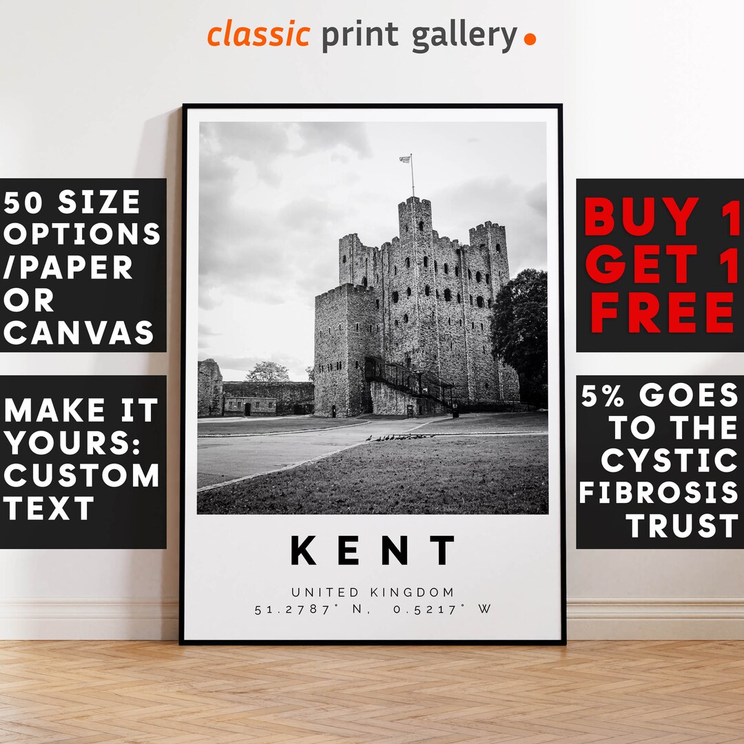Kent Poster Black and White Print, Kent Wall Art, Kent Travel Poster ...