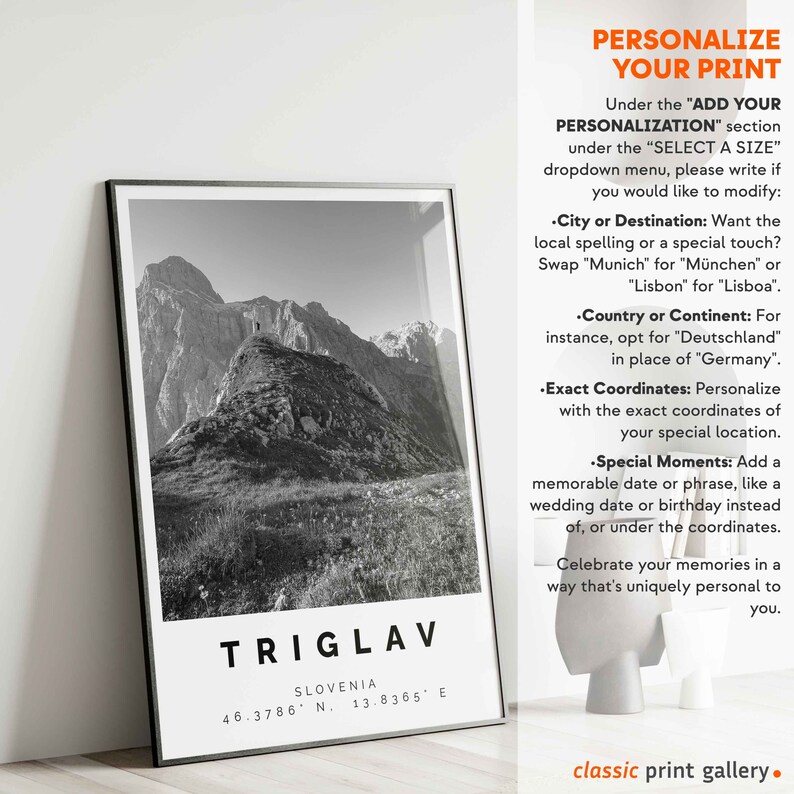 Triglav Poster Black and White Print, Triglav Wall Art, Triglav Travel ...