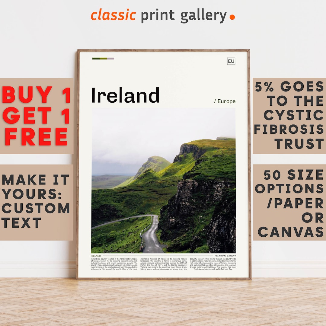 Ireland Print, Ireland Wall Art, Ireland Color Poster With Text ...