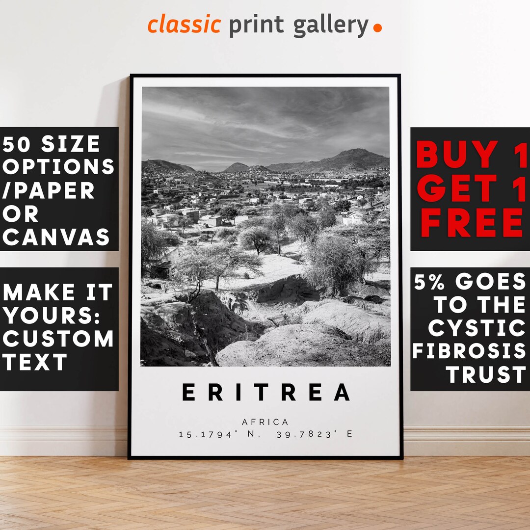 Eritrea Poster Black and White Print, Eritrea Wall Art, Eritrea Travel ...