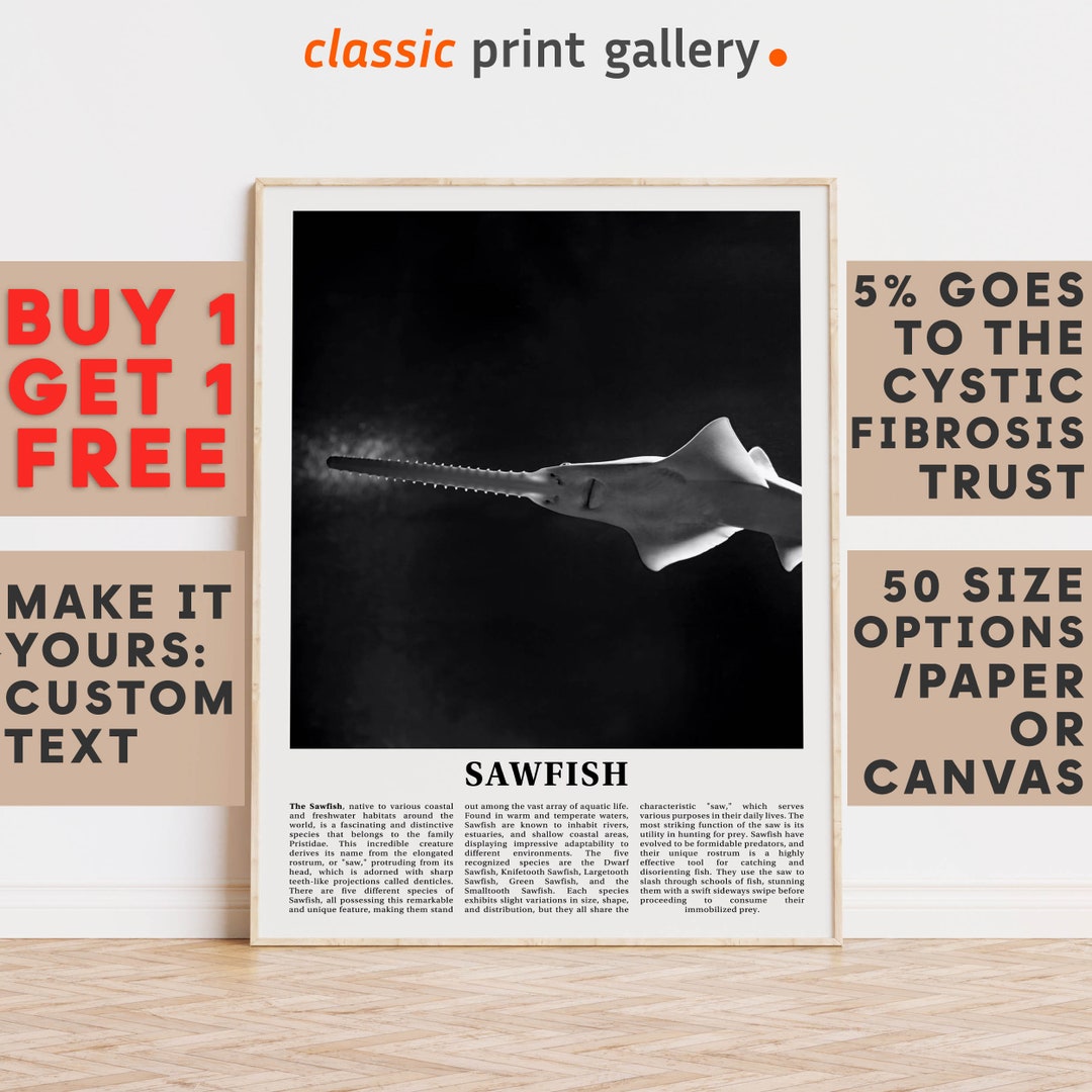 Sawfish Print, Sawfish Wall Art Poster, Black White Classroom Teacher ...