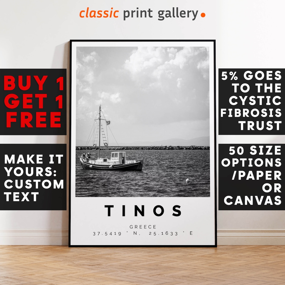 Tinos Print,Tinos Wall Art,Tinos Black and White Poster,Personalized ...