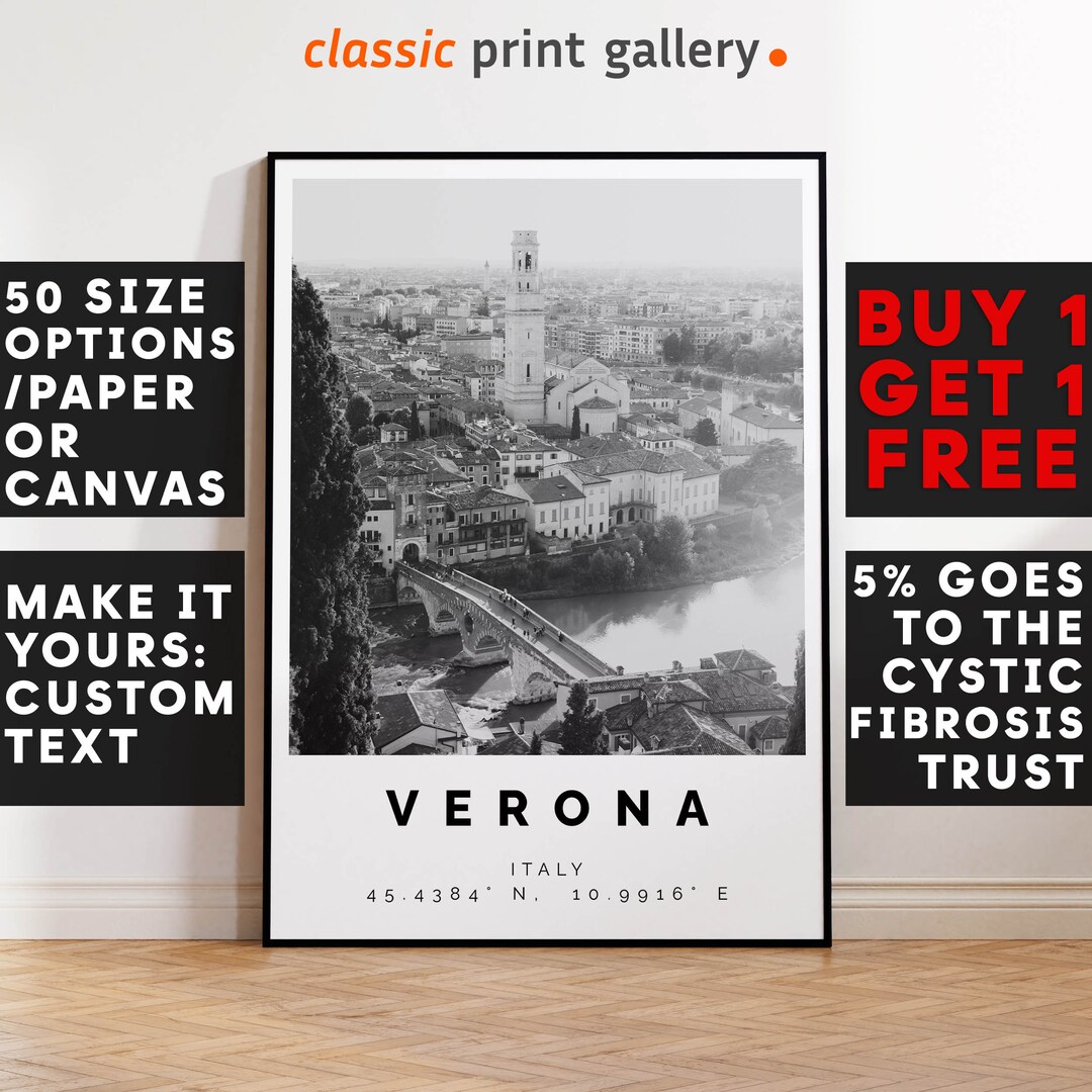 Verona Poster Black and White Print, Verona Wall Art, Verona Travel ...